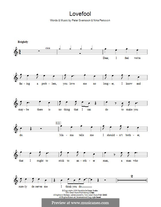 Lovefool (The Cardigans) by N. Persson, P. Svensson on MusicaNeo