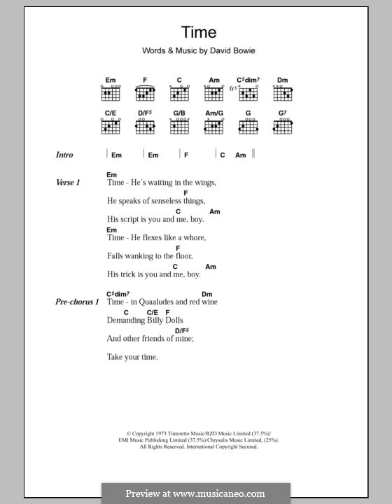 Time by D. Bowie - sheet music on MusicaNeo