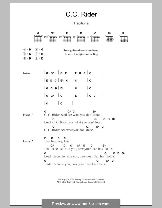 C.C. Rider by folklore - sheet music on MusicaNeo