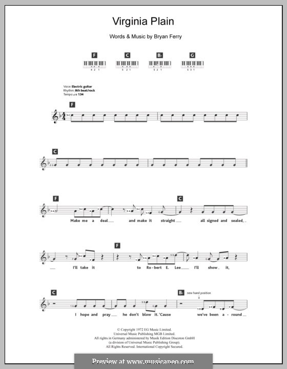 Virginia Plain (Roxy Music) by B. Ferry - sheet music on MusicaNeo