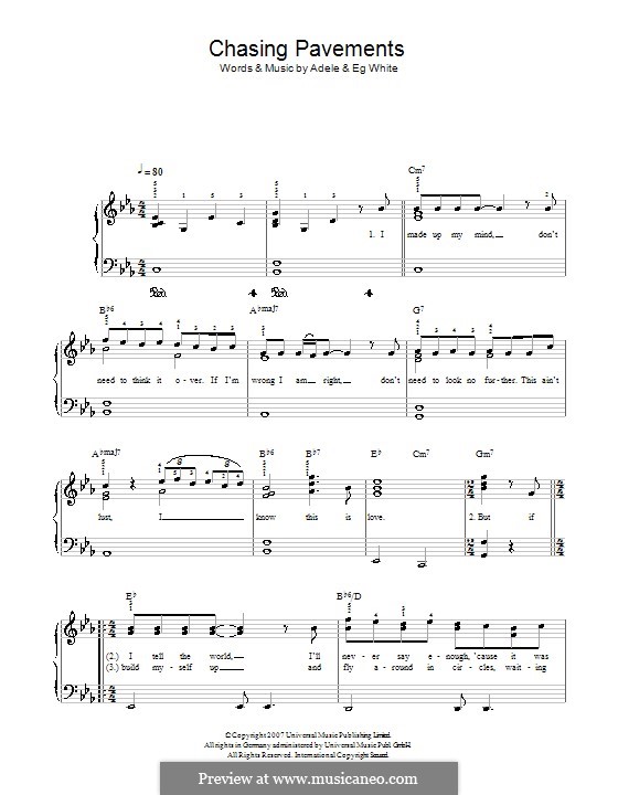 Chasing Pavements by Adele, Eg White - sheet music on MusicaNeo