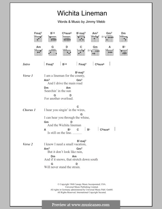 Wichita Lineman by J. Webb - sheet music on MusicaNeo