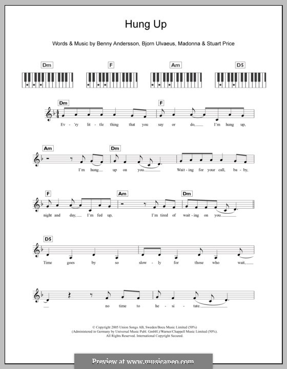 Hung Up (Madonna) by B. Andersson, B. Ulvaeus, S. Price on MusicaNeo