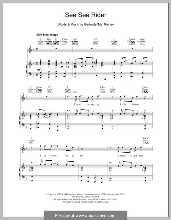 See See Rider (The Animals) by Ma Rainey - sheet music on MusicaNeo