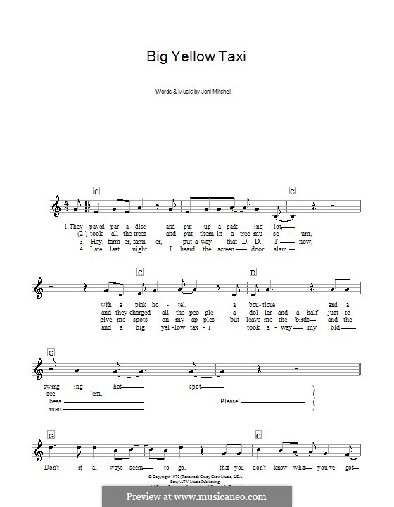 Big Yellow Taxi by J. Mitchell - sheet music on MusicaNeo