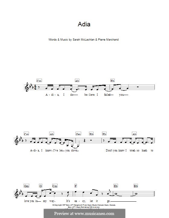 Adia by P. Marchand, S. McLachlan - sheet music on MusicaNeo