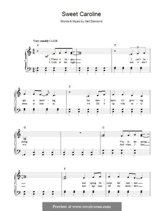 Vocal version (Sweet Caroline) by N. Diamond - sheet music on MusicaNeo