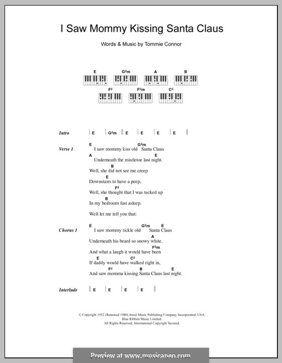 I Saw Mommy Kissing Santa Claus By T Connor Sheet Music On Musicaneo