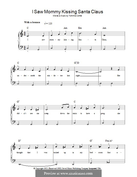 I Saw Mommy Kissing Santa Claus, for Piano by T. Connor on MusicaNeo
