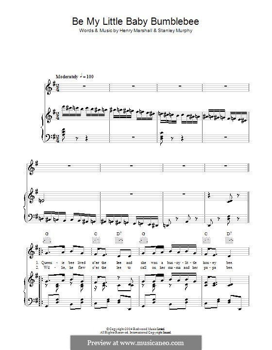 Be My Little Baby Bumble Bee by H.I. Marshall - sheet music on MusicaNeo