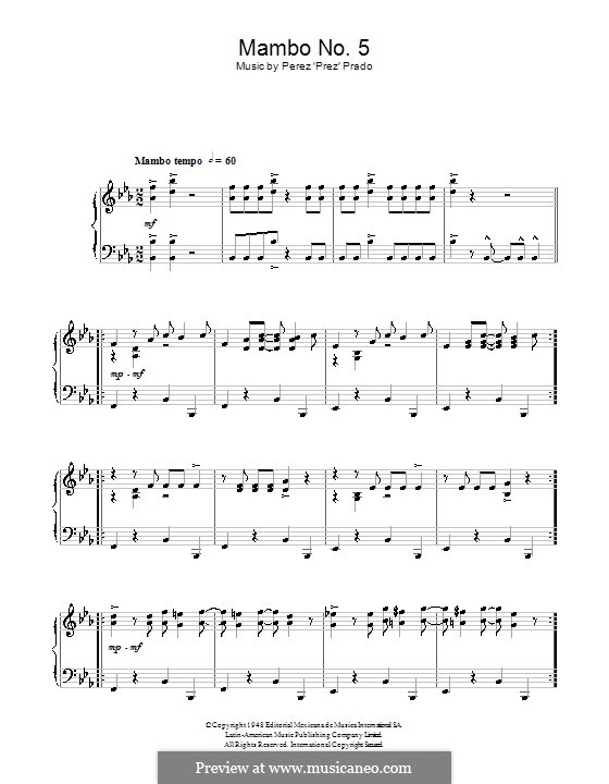 Mambo No.5 by D.P. Prado - sheet music on MusicaNeo