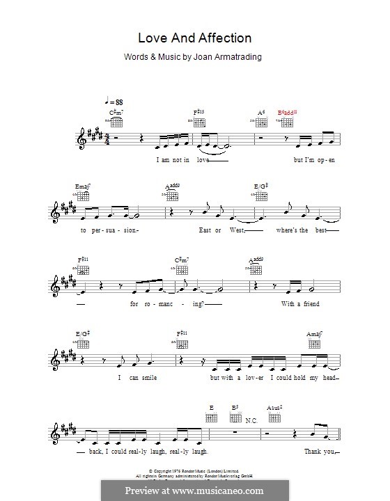 Love and Affection by J. Armatrading - sheet music on MusicaNeo