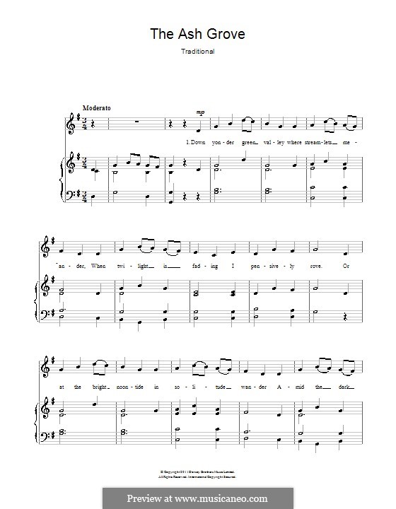 The Ash Grove (printable scores) by folklore - sheet music on MusicaNeo