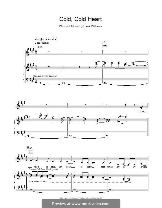Cold, Cold Heart by H. Williams - sheet music on MusicaNeo