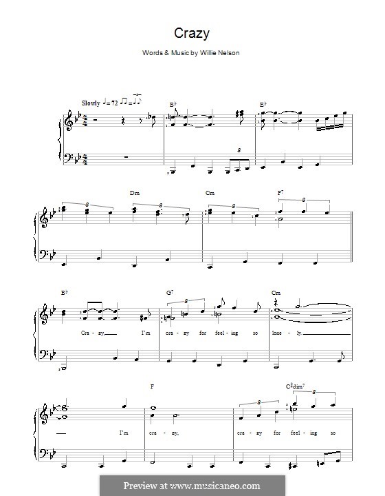 Crazy (Patsy Cline) by W. Nelson - sheet music on MusicaNeo