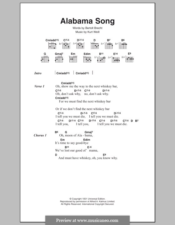 Alabama Song (David Bowie) by K. Weill - sheet music on MusicaNeo