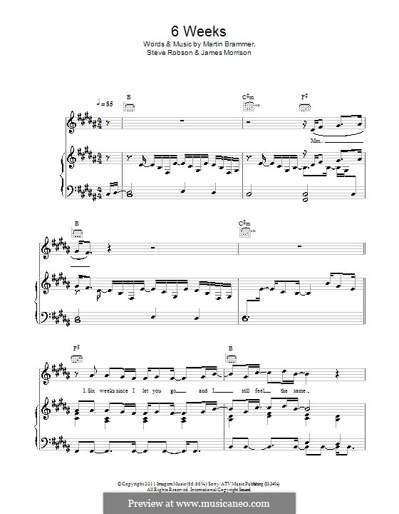 6 Weeks by J. Morrison, M. Brammer, S. Robson - sheet music on MusicaNeo