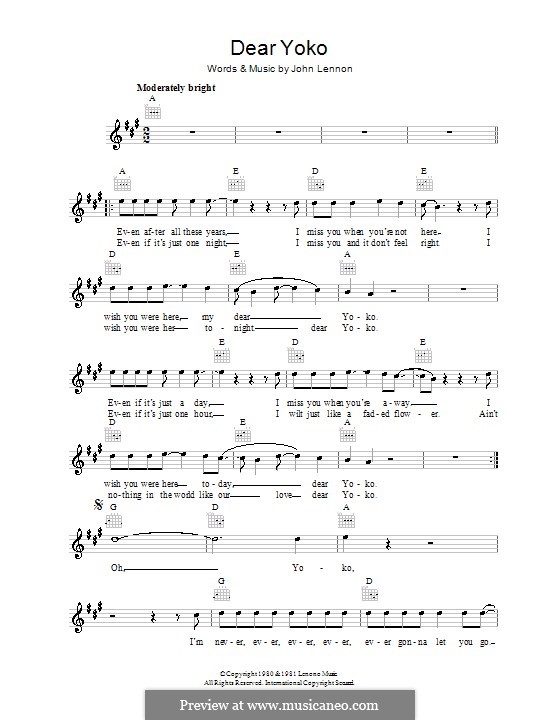 Dear Yoko by J. Lennon - sheet music on MusicaNeo