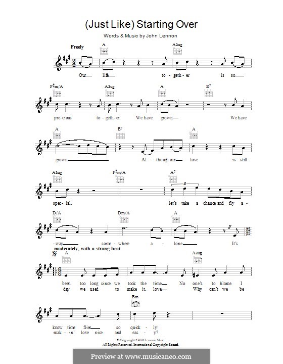 (Just Like) Starting Over by J. Lennon - sheet music on MusicaNeo
