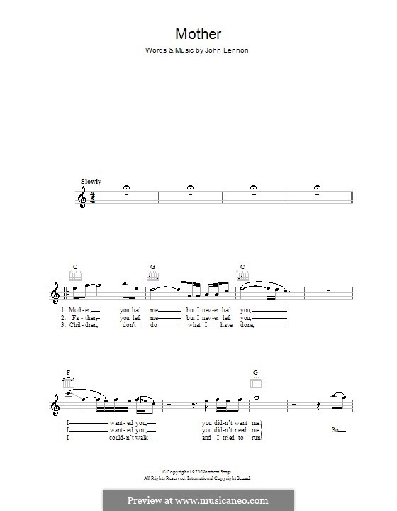 Mother by J. Lennon - sheet music on MusicaNeo