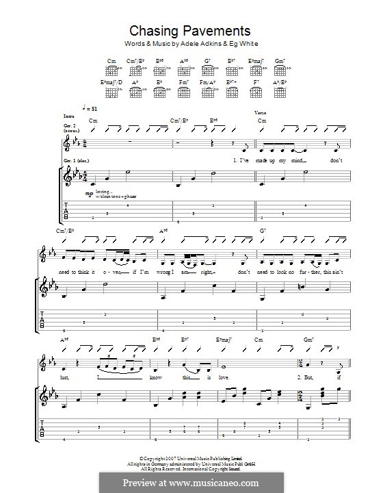 Chasing Pavements by Adele, Eg White - sheet music on MusicaNeo
