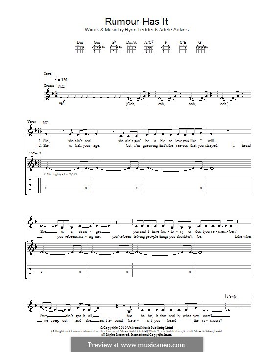 Rumour Has It by Adele, R.B. Tedder - sheet music on MusicaNeo