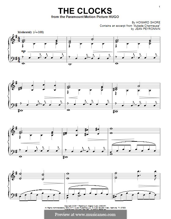 The Clocks (from Hugo) by H. Shore - sheet music on MusicaNeo