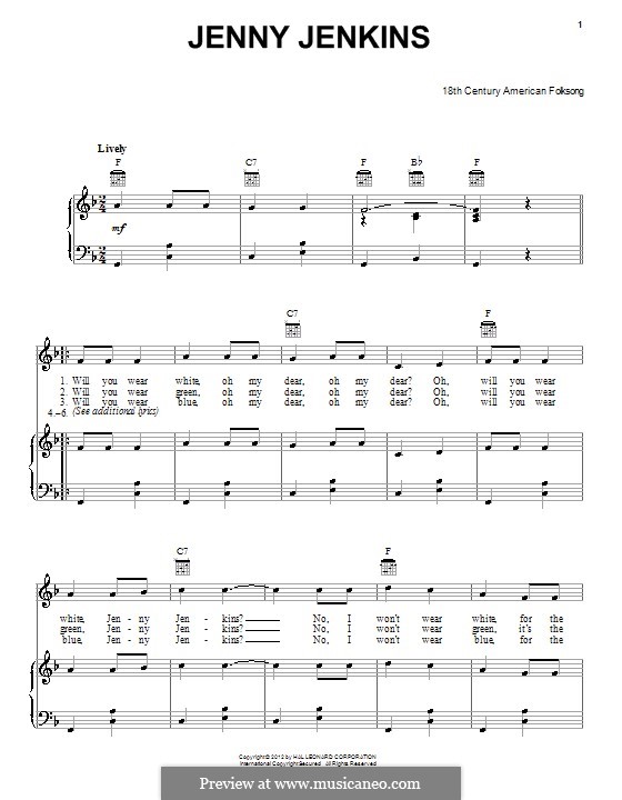Jenny Jenkins by folklore - sheet music on MusicaNeo