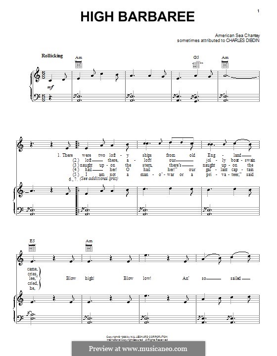 High Barbaree by C. Dibdin - sheet music on MusicaNeo
