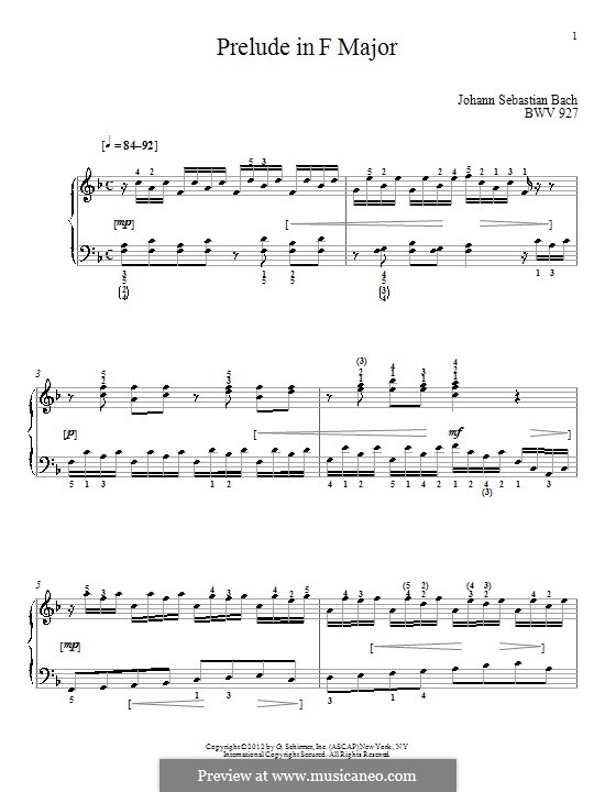 Little Prelude in F Major, BWV 927 by J.S. Bach on MusicaNeo