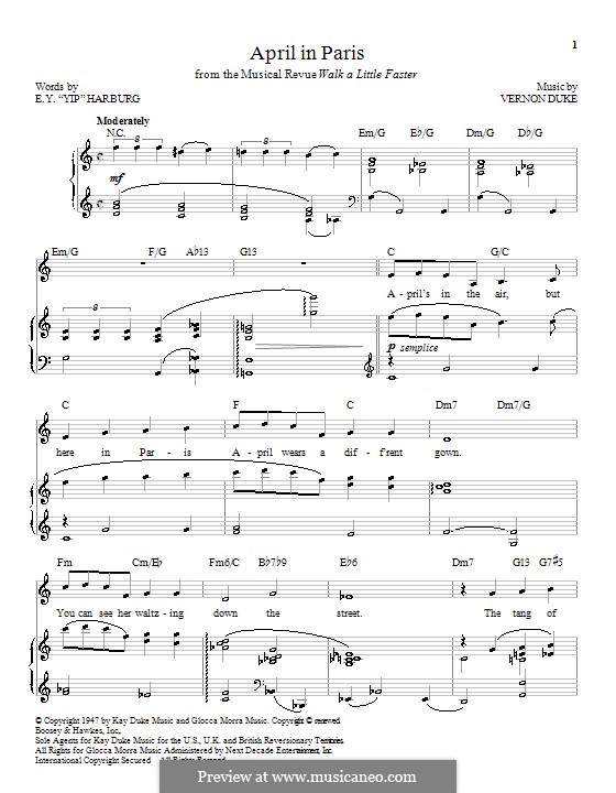 April in Paris by V. Duke - sheet music on MusicaNeo