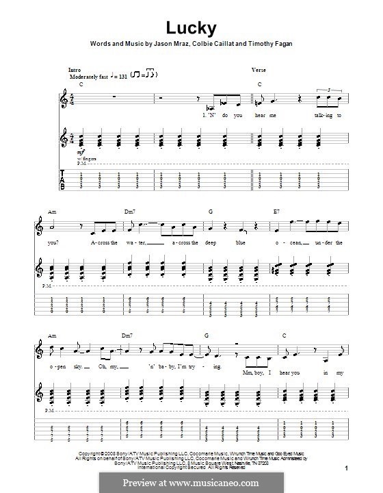 Lucky by C. Caillat, J. Mraz, T. Fagan - sheet music on MusicaNeo