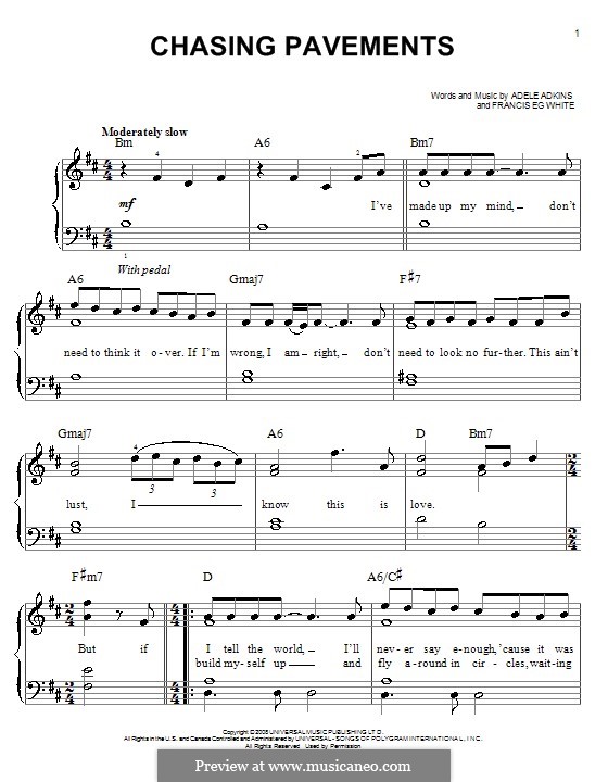 Chasing Pavements by Adele, Eg White - sheet music on MusicaNeo