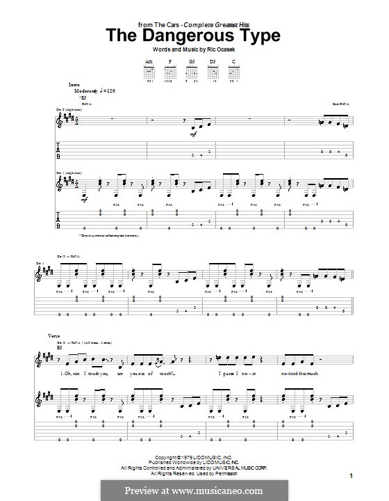 The Dangerous Type (The Cars) by R. Ocasek - sheet music on MusicaNeo