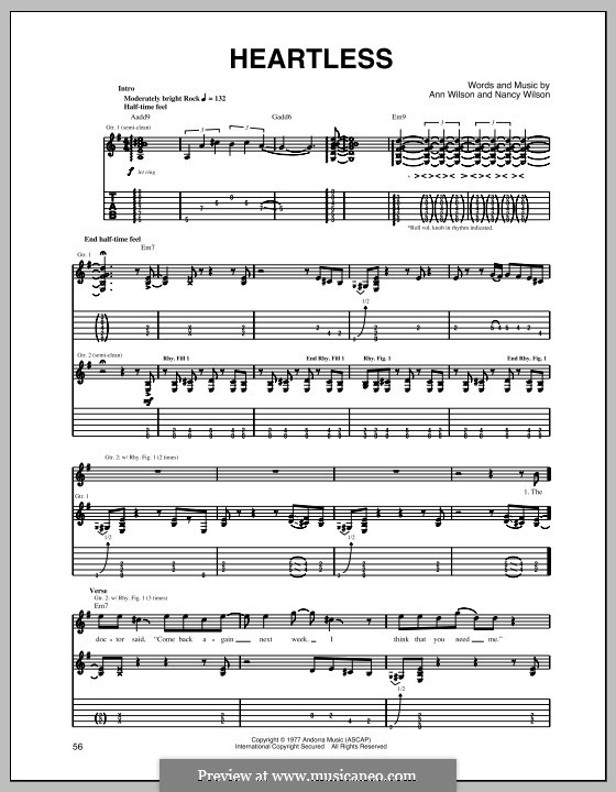 Heartless (Heart) by A. Wilson, N. Wilson - sheet music on MusicaNeo
