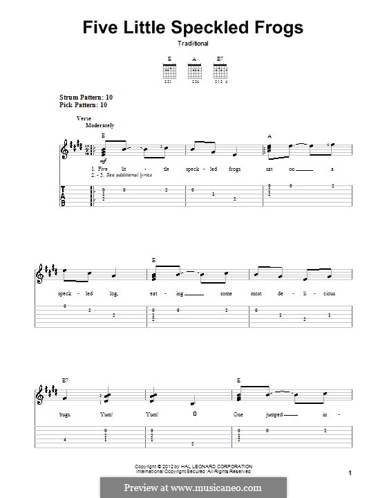 Five Little Speckled Frogs by folklore - sheet music on MusicaNeo