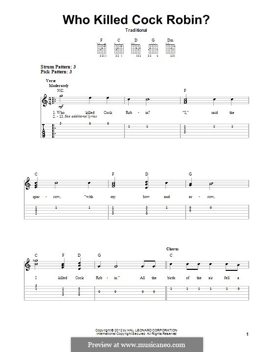 Who Killed Cock Robin? by folklore - sheet music on MusicaNeo
