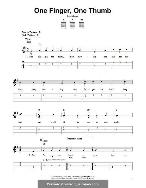 One Finger One Thumb By Folklore Sheet Music On Musicaneo