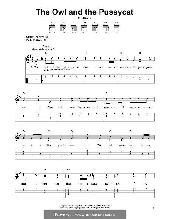 The Owl and The Pussycat by folklore - sheet music on MusicaNeo