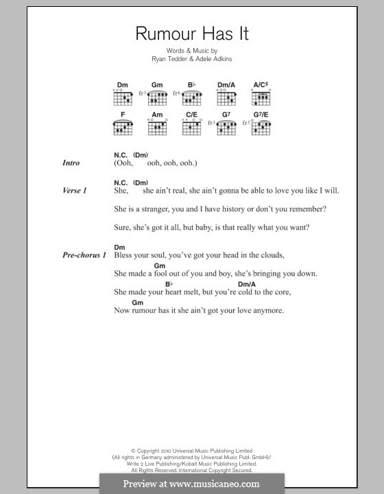 Rumour Has It by Adele, R.B. Tedder - sheet music on MusicaNeo