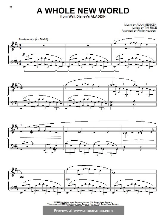 Piano version (A Whole New World (from Aladdin)) by A. Menken on MusicaNeo
