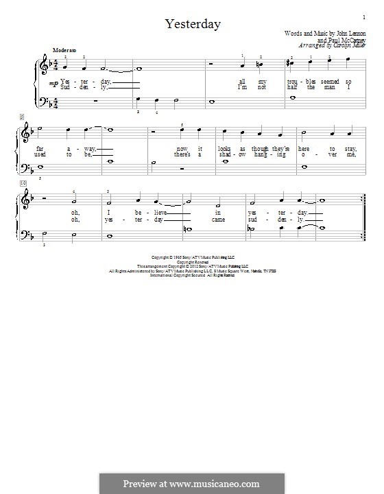 Piano version (Yesterday (The Beatles)) by J. Lennon, P. McCartney on ...