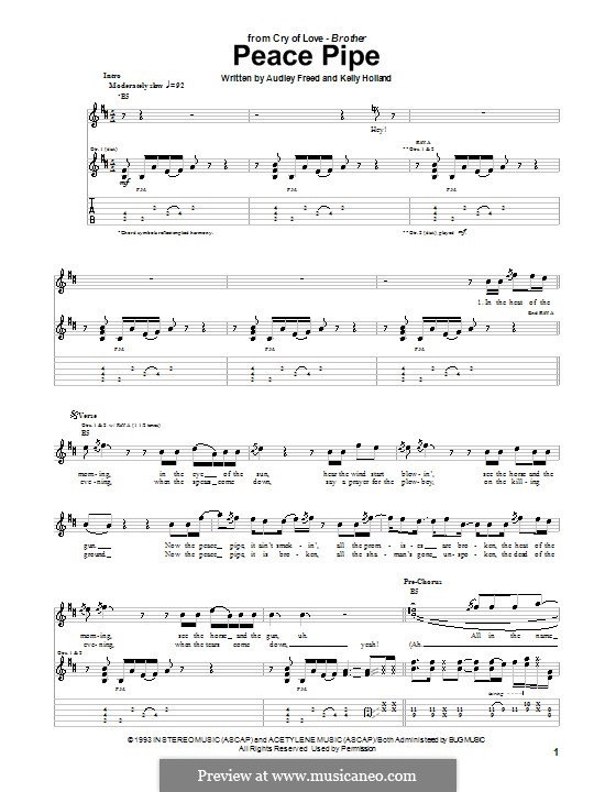Peace Pipe (Cry of Love) by A. Freed, K. Holland - sheet music on MusicaNeo