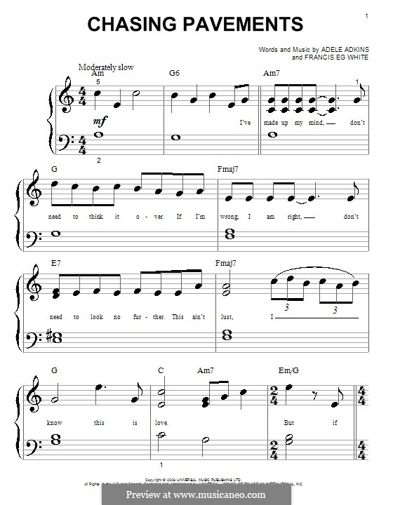 Chasing Pavements by Adele, Eg White - sheet music on MusicaNeo
