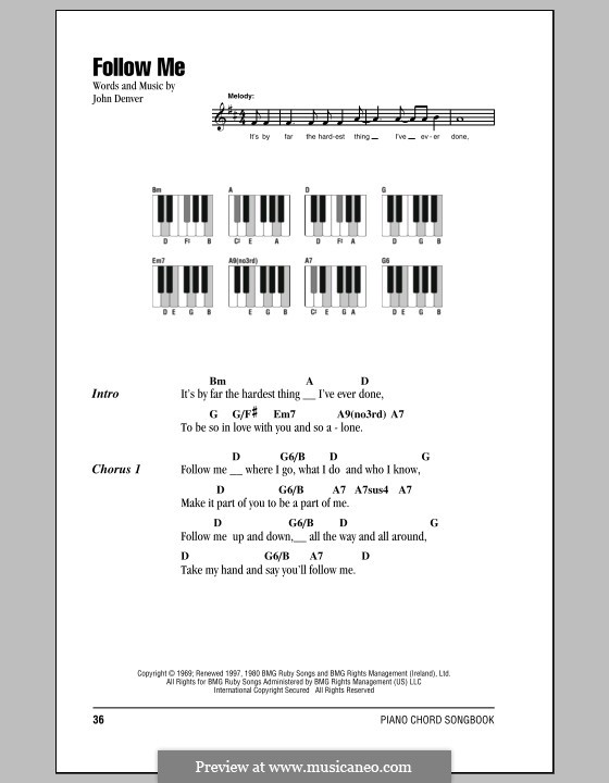 Follow Me by J. Denver - sheet music on MusicaNeo