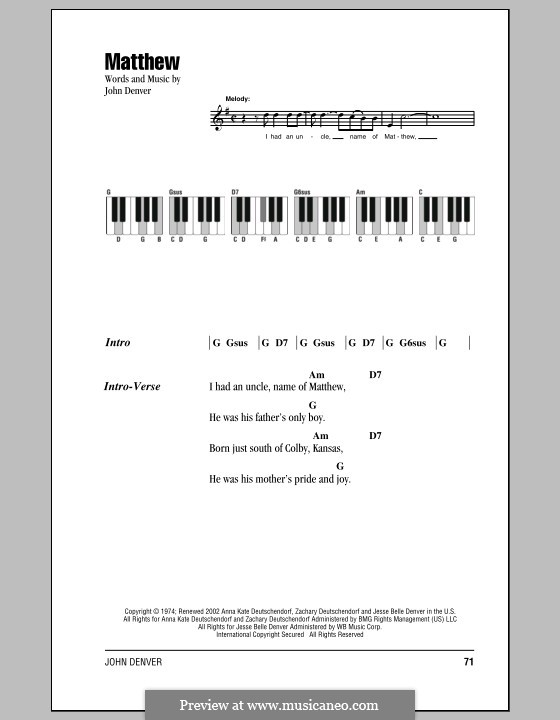Matthew by J. Denver - sheet music on MusicaNeo