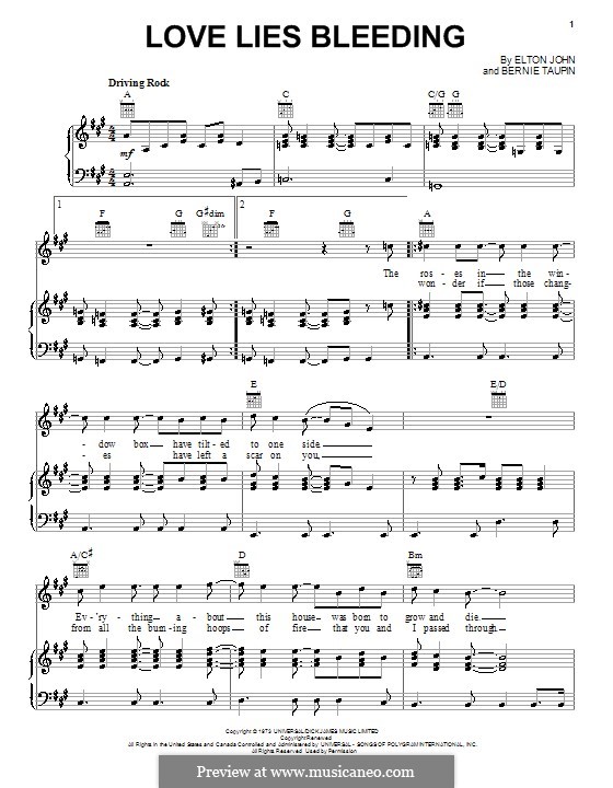 Love Lies Bleeding by E. John - sheet music on MusicaNeo