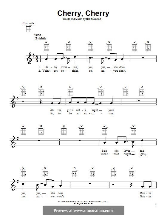Cherry, Cherry by N. Diamond - sheet music on MusicaNeo