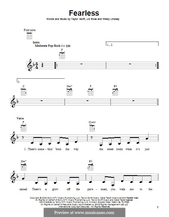 Fearless (Taylor Swift) by H. Lindsey, L. Rose - sheet music on MusicaNeo