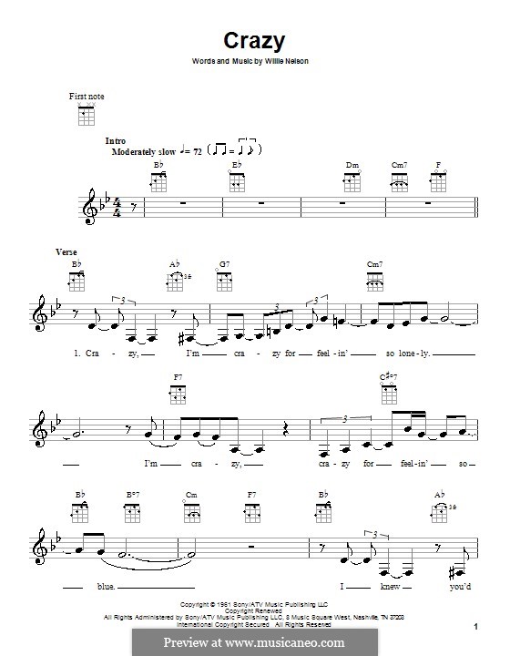 Crazy (Patsy Cline) by W. Nelson - sheet music on MusicaNeo